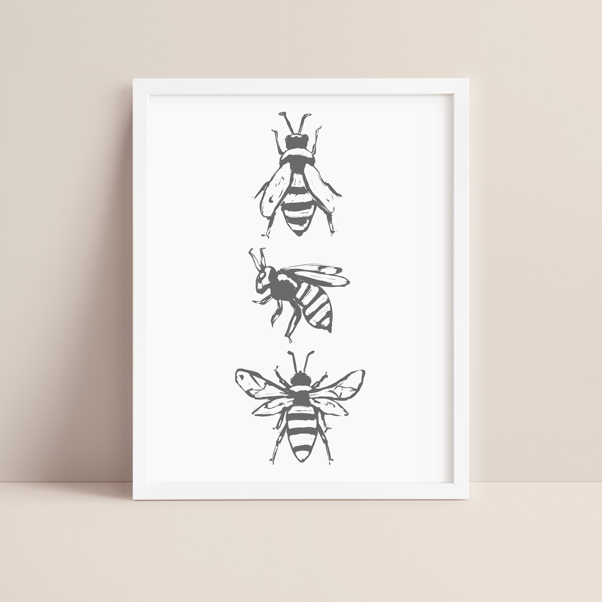 Bee Trio | Modern Countryside Farmhouse Decor Gray and White Wall Art ...