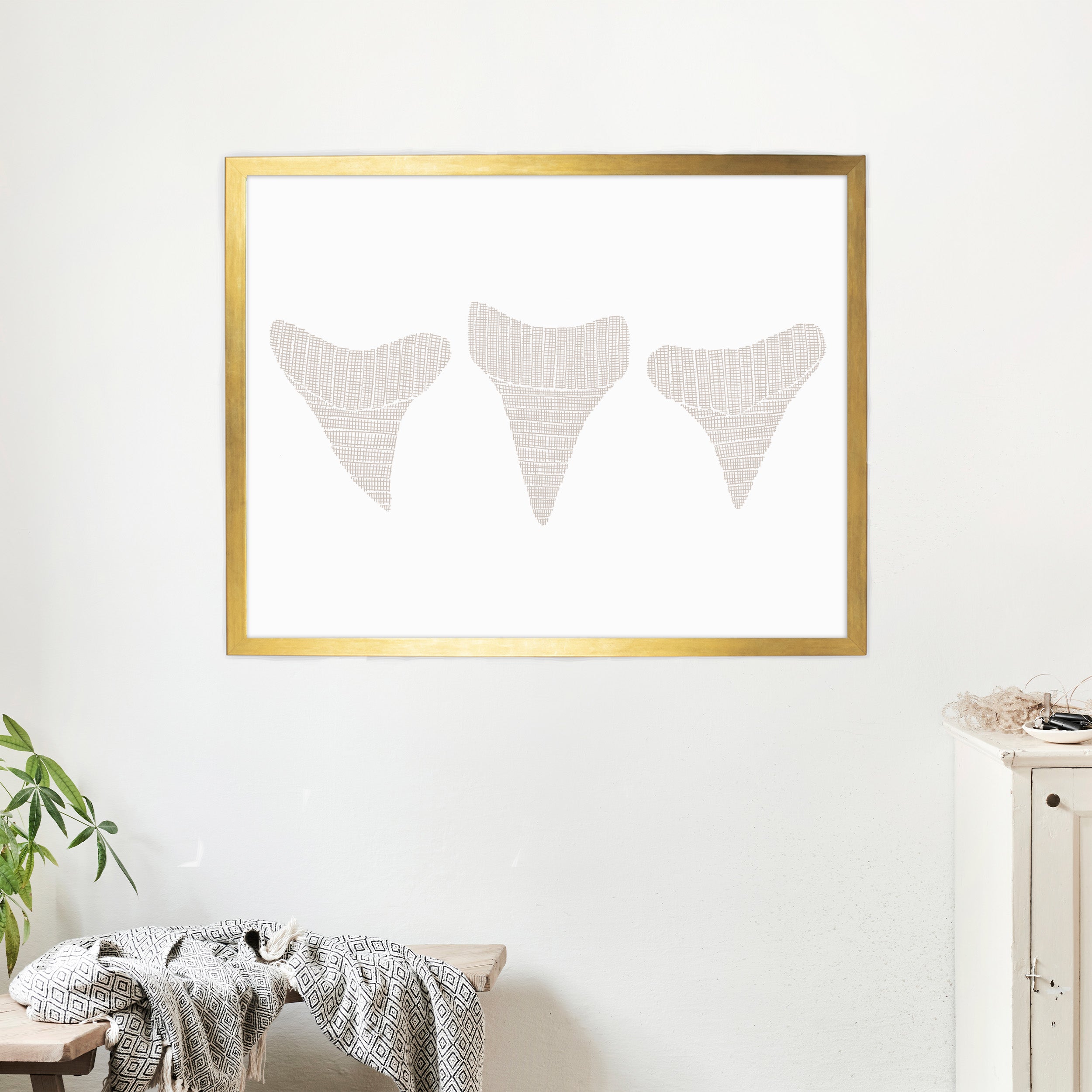 Woven Shark Teeth Trio Illustration | Modern Coastal Wall Artwork ...
