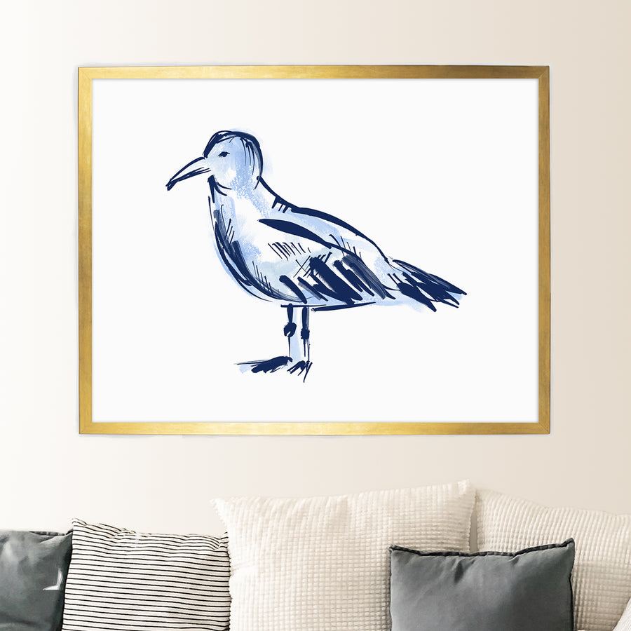 Shore Gull | Nautical Sea Gull Illustration | Framed Wall Art Print ...