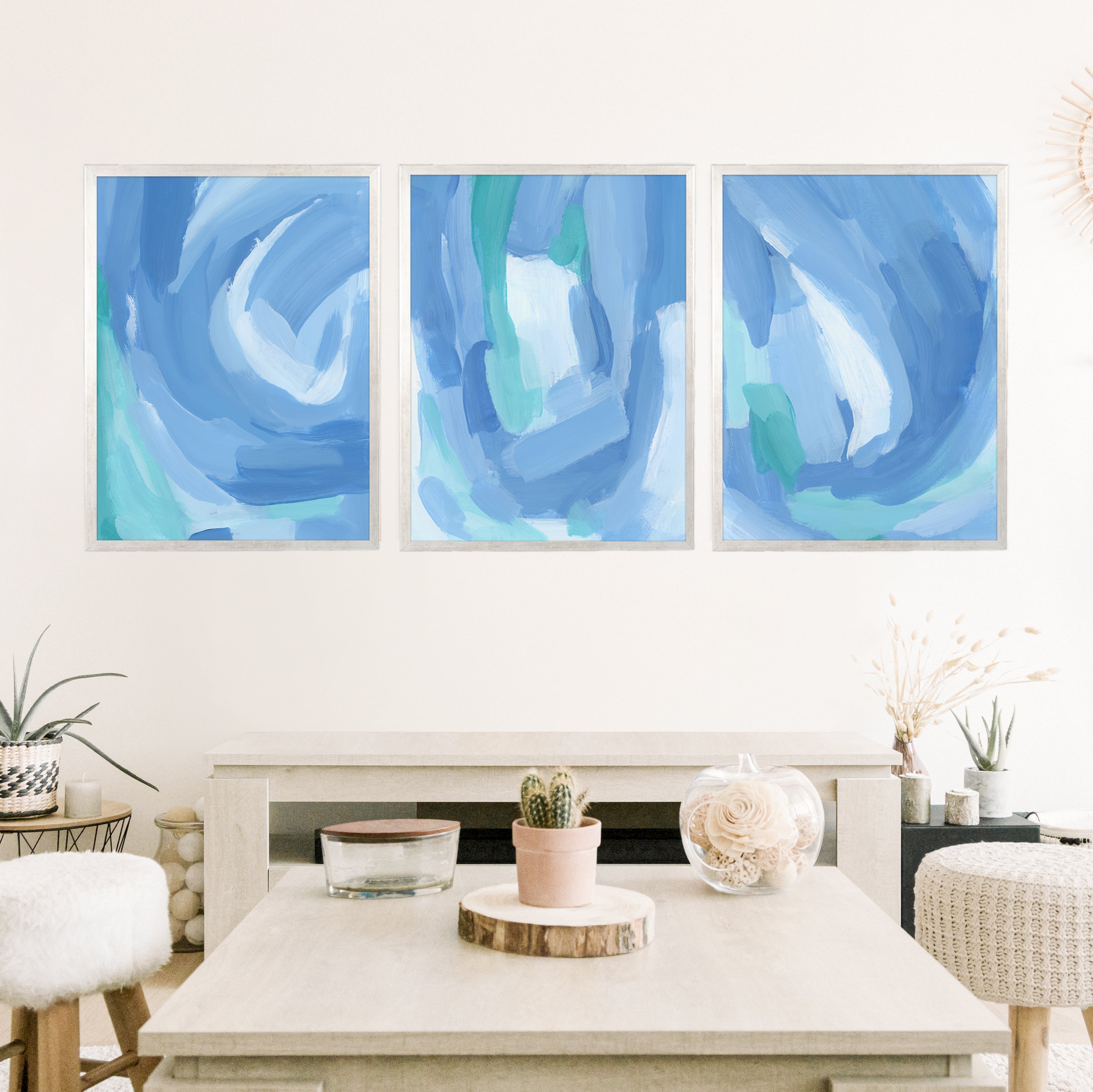 Coastal Movement Triptych - Set of 3 | Modern Blue Abstract Artwork ...