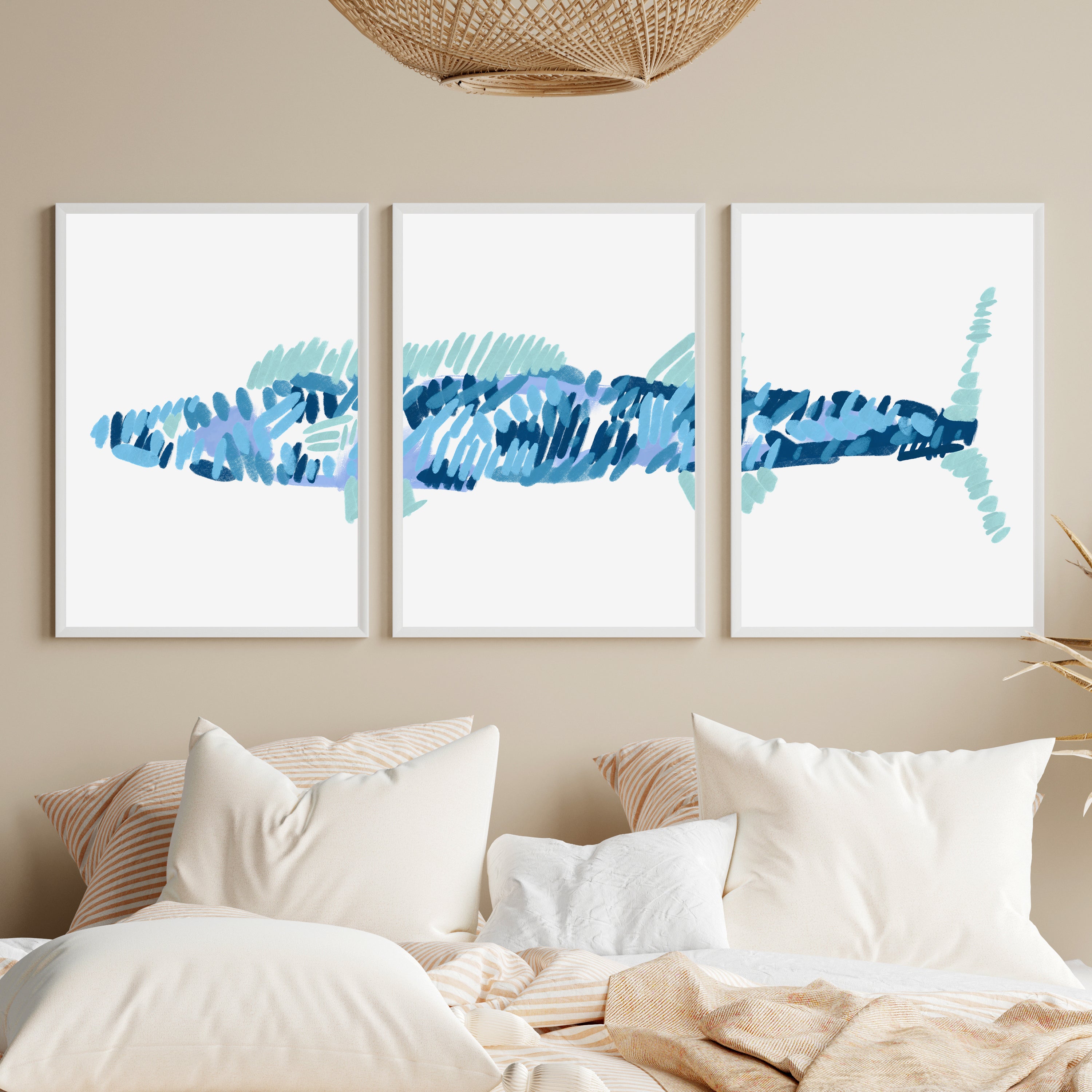 The Wahoo Triptych - Set of 3 | Tropical Fish Framed Wall Artwork ...
