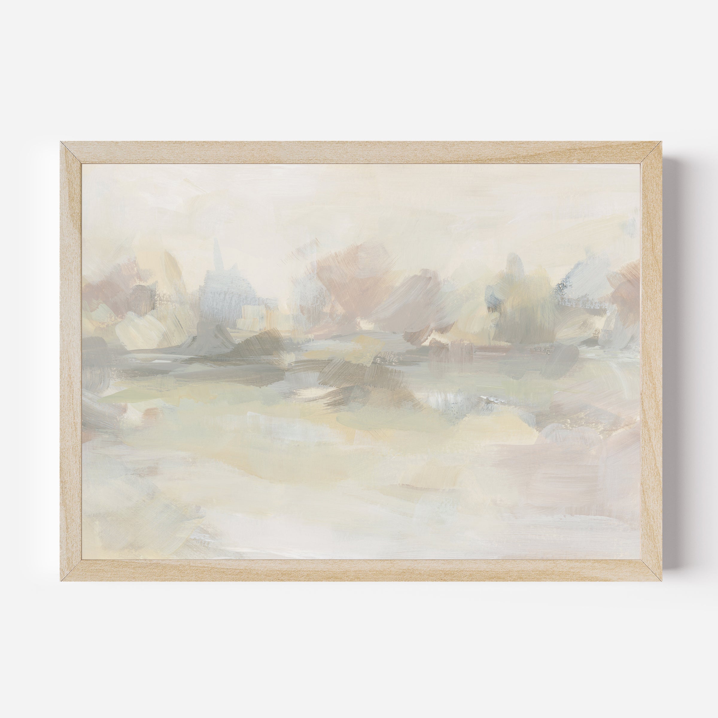 Nordic Mist | Neutral Beige Abstract Landscape Painting Framed Art ...