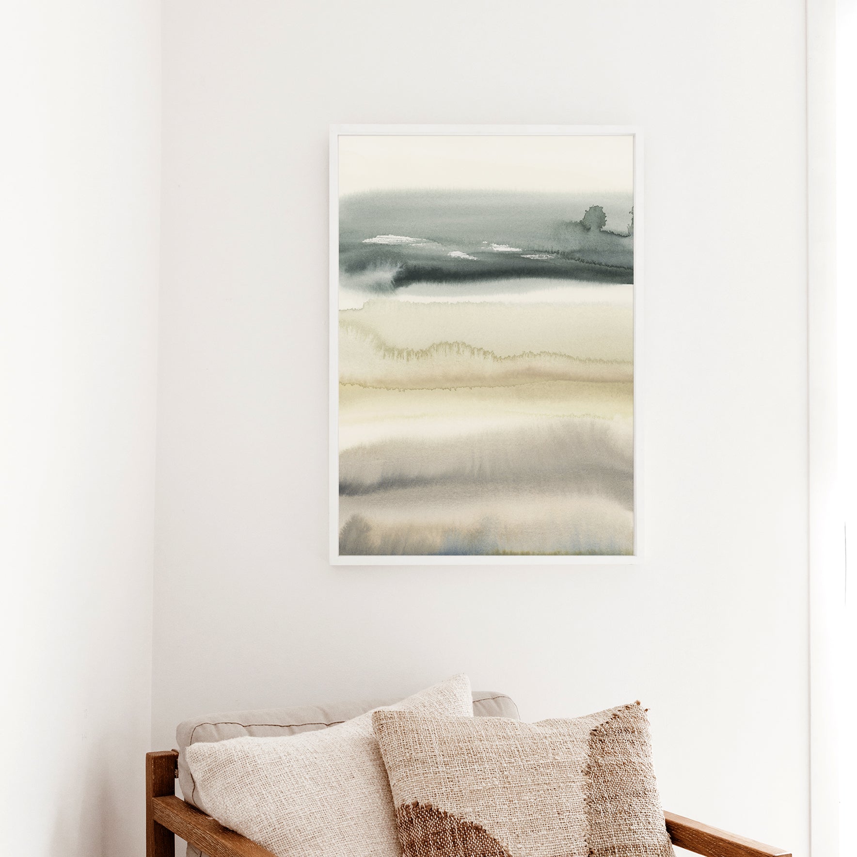 Coasting Shores | Modern Neutral Lake Landscape Painting Watercolor Art ...