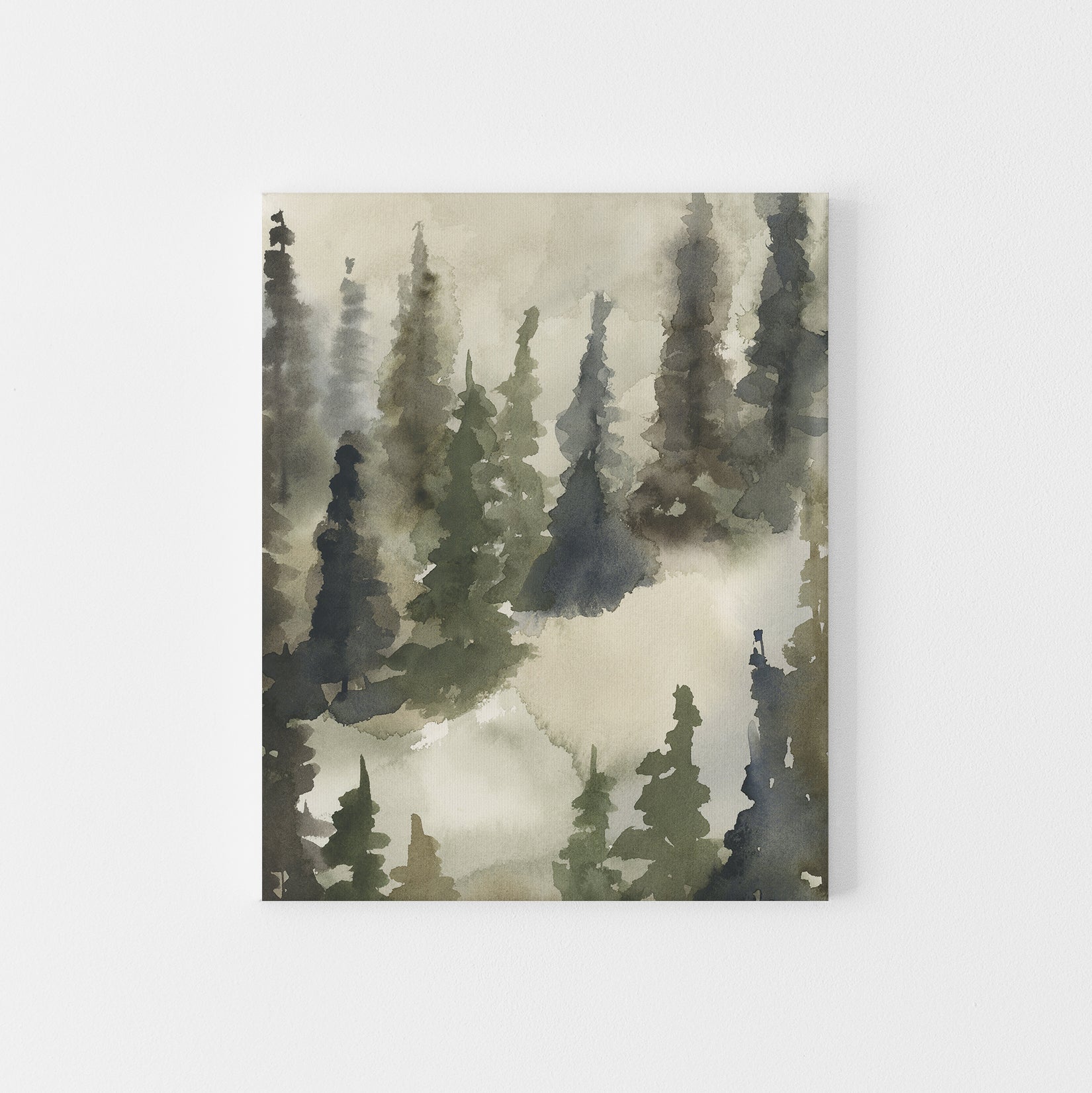 Forest Watercolor Landscape No. 3 | Ethereal Evergreen Pine Tree Line ...