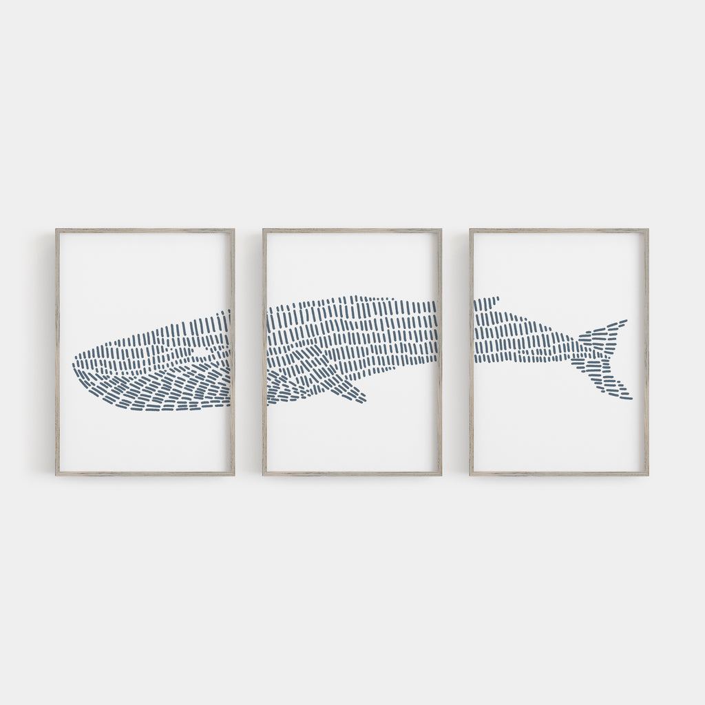 Blue Whale Illustration - Set of 3 - Art Prints or Canvases | Jetty Home